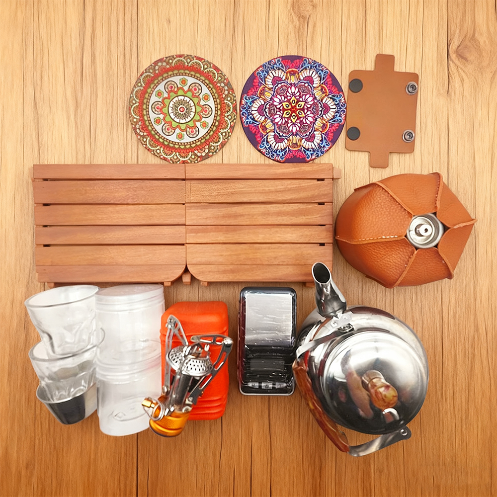 Metal Camping Storage Box Set with Portable Scale Teapot Cup and Stove ...